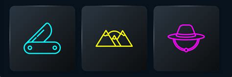 세트 라인 스위스 군용 칼 캠핑 모자와 산 검은 색 사각형 버튼 벡터 강철에 대한 스톡 벡터 아트 및 기타 이미지 강철 건강관리와 의술 검은색 Istock