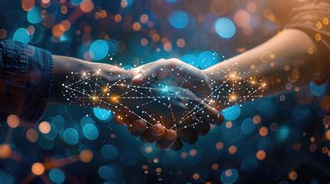 A Handshake With A Digital Overlay Illustrating Digital Collaboration And Partnerships Premium