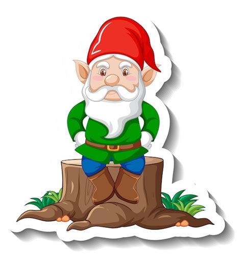 Um modelo de adesivo gnomo de jardim ou personagem de desenho animado de anão Vetor Grátis