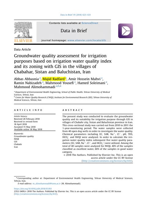 Pdf Groundwater Quality Assessment For Irrigation Purposes Based On