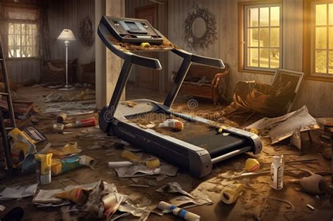 Abandoned Treadmill Junk Food Trash Health Neglect Unhealthy Fat Obesity Overweight