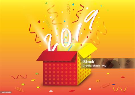 선물 상자 색종이 해피 뉴가 어 개념 벡터 일러스트 레이 션을 폭발 2019년에 대한 스톡 벡터 아트 및 기타 이미지 2019년 3차원 형태 개념 Istock