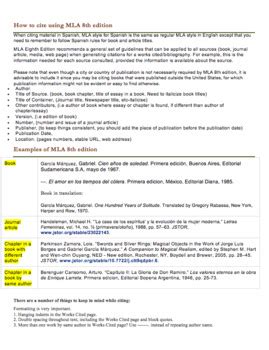 MLA Citations For Spanish Class In English And Spanish How To Cite In Spanish