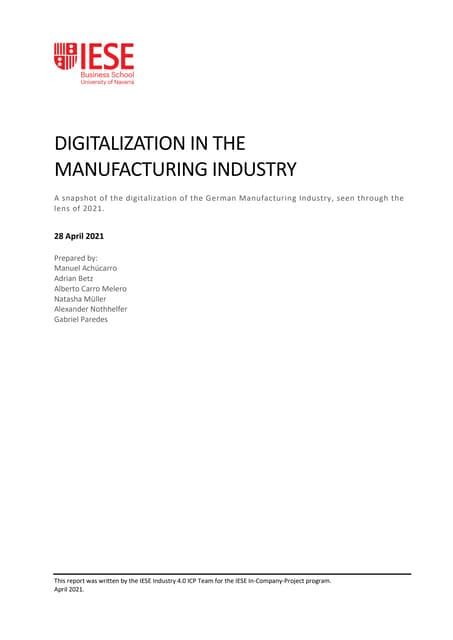 Digitalization In The Manufacturing Industry Germany Pdf