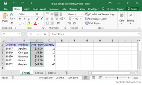MS Excel Move A Range