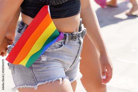 Woman Lesbian Walking In The Gay Pride Parade Parade Of Tolerance The
