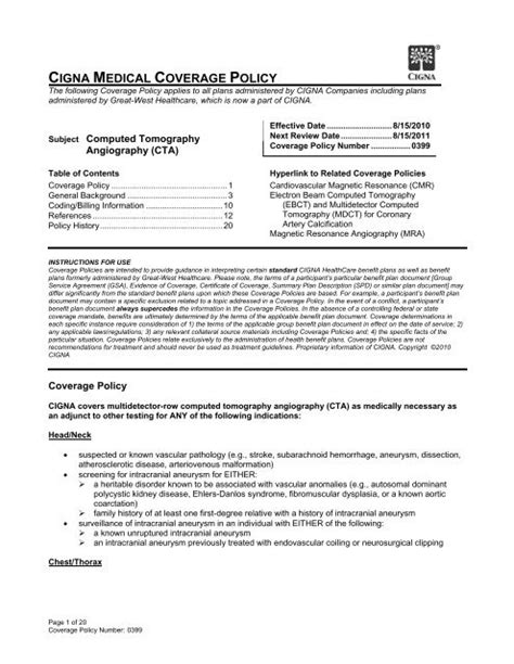 Cigna Medical Coverage Policy Ccta Training