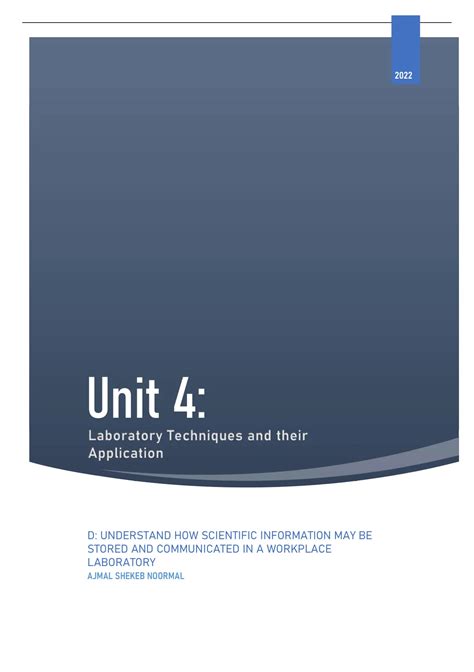 Btec Applied Science Unit 4 Assignment D Unit 4 Laboratory Techniques And Their Application