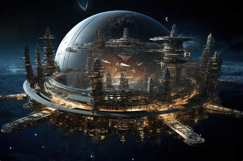Premium Ai Image A Futuristic Space Station Generative Ai