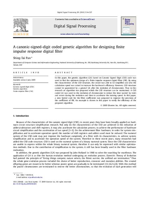 Pdf A Canonic Signed Digit Coded Genetic Algorithm For Designing