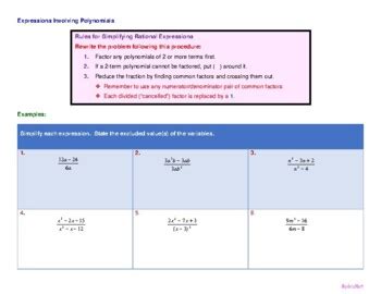 Rational Expressions Simplifying Guided Notes By AlgebraMart TpT