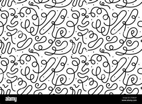Black Squiggle Doodle Seamless Pattern Creative Abstract Squiggle Style Drawing Background For