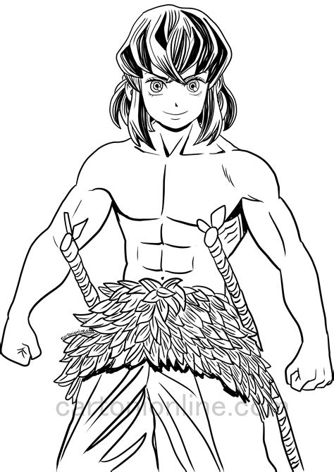 Inosuke Hashibira From Demon Slayer Coloring Page