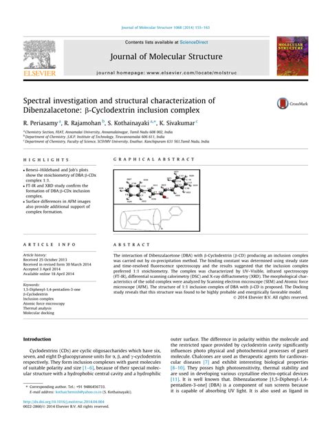 Pdf Spectral Investigation And Structural Characterization Of Dibenzalacetone β Cyclodextrin