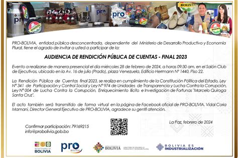 Audiencia De RendiciÓn PÚblica De Cuentas Final 2023 Pro Bolivia