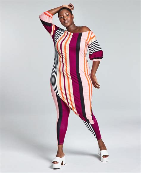 Bar Iii Googoo Atkins Trendy Plus Size Asymmetrical Striped Tunic