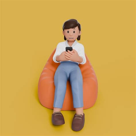 Premium Photo 3d Woman Sitting On Bean Bag While Holding Phone With