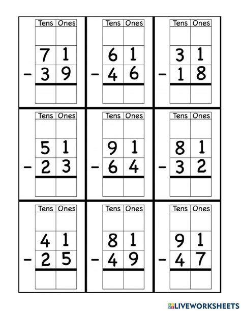 Subtraction With Regrouping Free Online Activity Live Worksheets