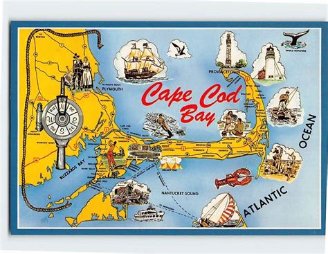 Postcard Map Of Cape Cod Massachusetts Usa United States