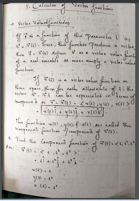 Calculus Of Vector Functions Handwritten Notes Pdf Shop Handwritten