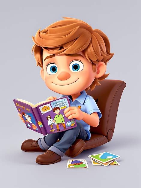 Plantilla de pegatina con un niño leyendo un libro personaje de dibujos