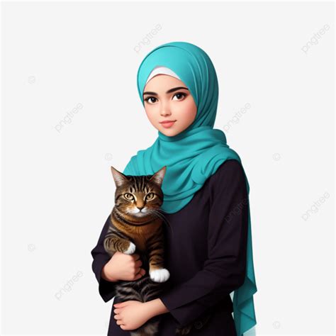 Hijab Girl Holding Cute Cat Ai Generated Girl Headscarf Ai Generated Png Transparent Clipart