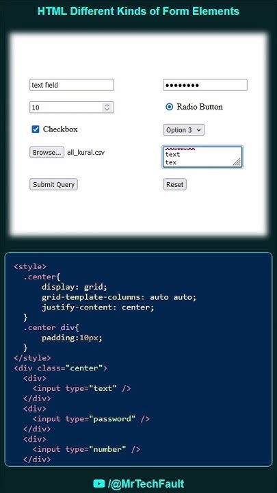 Html Different Kinds Of Form Elements Html Htmlcss Coding Code