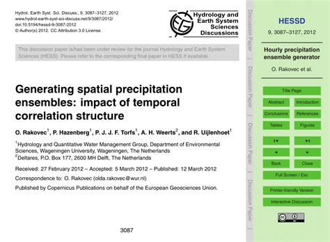 Pdf Generating Spatial Precipitation Ensembles Impact Of Temporal