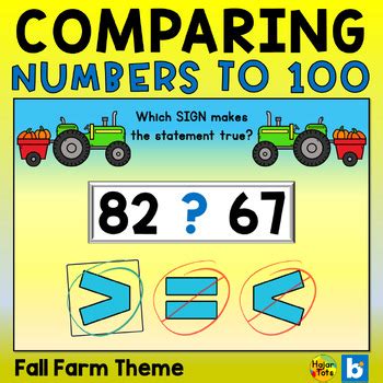 Fall Comparing Numbers To 100 Boom Cards Farm By Hajar Tots TPT