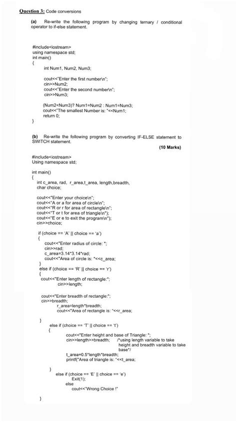 Solved Question 3 Code Conversions A Re Write The Chegg Com