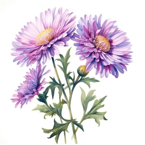 Premium Photo Watercolor Painting Of Aster With White Background