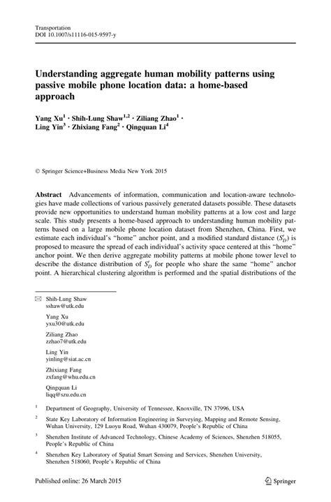 Pdf Understanding Aggregate Human Mobility Patterns Using Passive Mobile Phone Location Data
