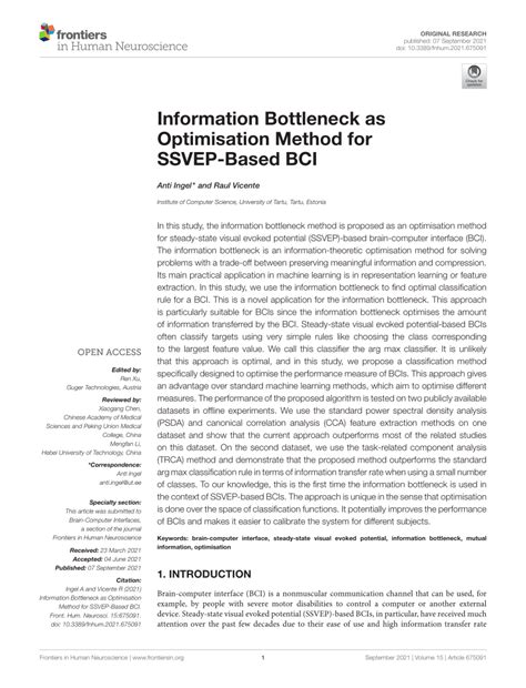Pdf Information Bottleneck As Optimisation Method For Ssvep Based Bci