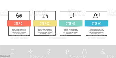 벡터 인포그래픽 플랫 템플릿입니다 네 개의 다이어그램 그래프 순서도 타임 라인 마케팅 프리젠 테이션사각형 4개의 레이블이 있는 비즈니스 컨셉 0명에 대한 스톡 벡터 아트 및