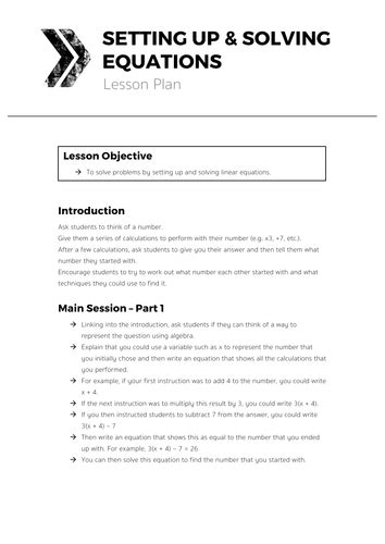 Setting Up And Solving Equations Complete Lesson Teaching Resources
