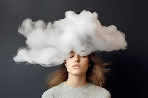 Premium Photo Woman With Her Head In Cloud