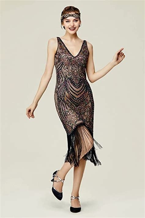 1920s Nude Black Multi Beaded Flapper Dress Sizes Small To Etsy