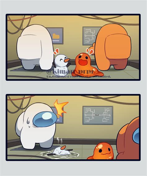 Crewmate White Orange Snowball And Magmate Among Us Drawn By