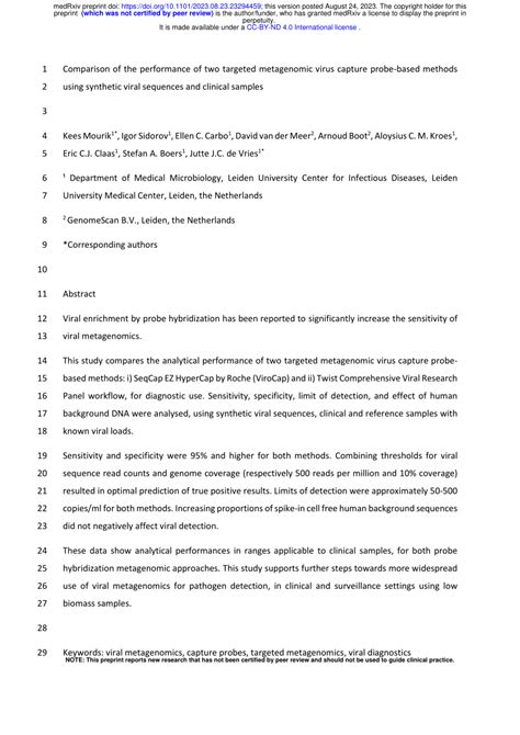 PDF Comparison Of The Performance Of Two Targeted Metagenomic Virus