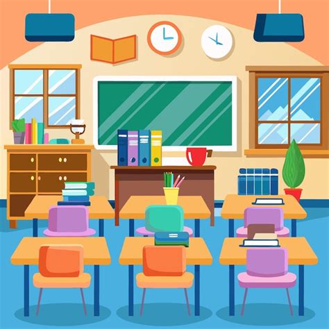 Ilustração Vetorial Colorida Da Sala De Aula Vetor Premium