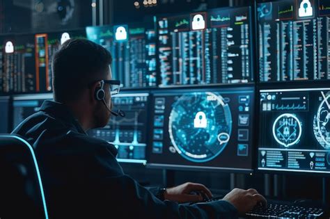 Premium Photo Cybersecurity Expert Analyzing Data On Multiple