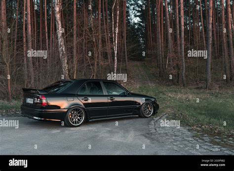 Goleniow Poland April 20th 2021 Old Black Tuned Mercedes Benz C