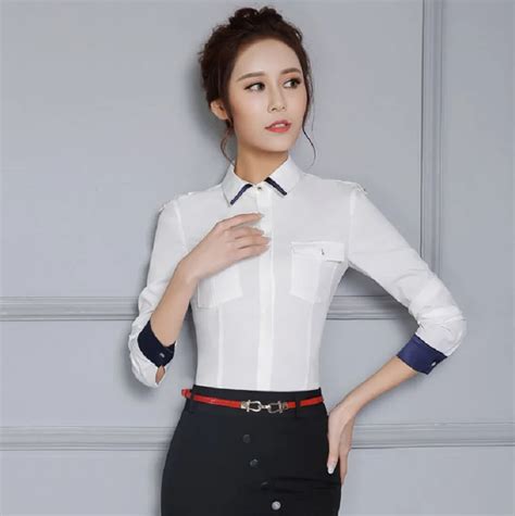 Formal Elegant White Long Sleeve Spring Fall Blouse And Shirts For