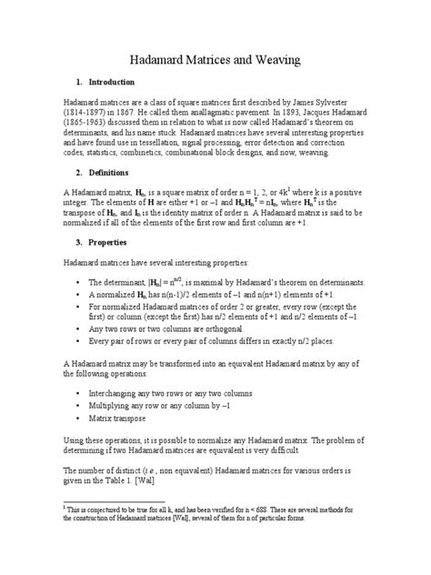 Hadamard Matrices And Weaving Pdf Determinant Matrix Mathematics