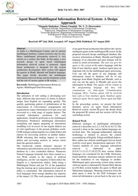 Pdf Agent Based Multilingual Information Retrieval System A Design Approach