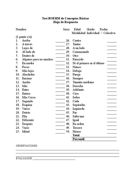 Test Boehm De Conceptos Básicos Pdf Violencia Deportes
