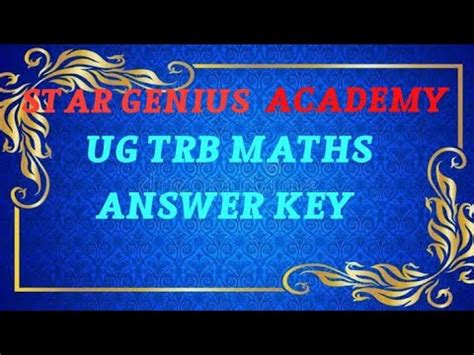 UG TRB BT ASST BRTE ANS KEY Munishdharmapuri2763 YouTube