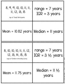 Summarizing Numerical Data Four Ways Matching Activity Math Game