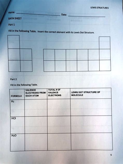 solved text lewis structures name date data sheet part 1 fill in