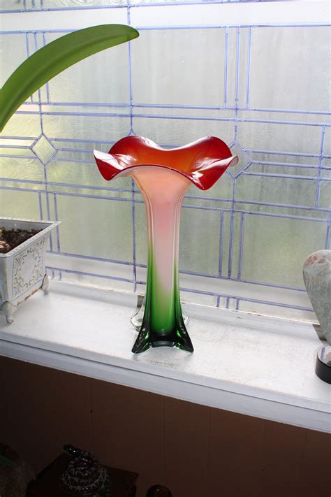 Large Vintage Colorful Art Glass Vase 14 14 Etsy